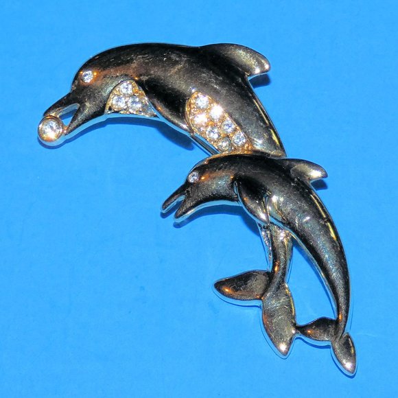 Jewelry | Vintage Dolphin Pair Brooch Pin Rhinestone Coastal Nautical ...